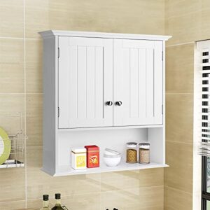 Tangkula Bathroom Wall Cabinet, Wooden Hanging Storage Cabinet with Doors & Shelves, Multipurpose Storage Cabinet for Bathroom Kitchen Living Room, Wall Mounted Bathroom Medicine Cabinet