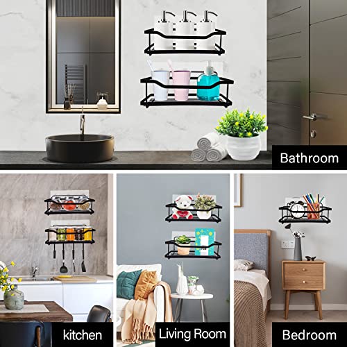 Shower Caddy Basket Shelf with Hooks, 2 Pack No Drilling Adhesive Shower Organizer Wall Mounted Rustproof Bathroom Storage Rack for Bathroom, Lavatory, Washroom, Restroom, Shower, Toilet, Kitchen