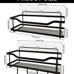 Shower Caddy Basket Shelf with Hooks, 2 Pack No Drilling Adhesive Shower Organizer Wall Mounted Rustproof Bathroom Storage Rack for Bathroom, Lavatory, Washroom, Restroom, Shower, Toilet, Kitchen