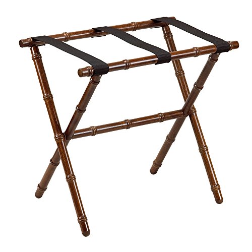 Gate House Furniture Bamboo Inspired Series Nylon Wood Luggage Rack, Dark Walnut/Black