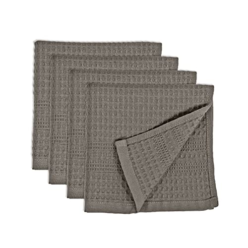 GILDEN TREE Waffle Towel Quick Dry Thin Exfoliating, 4 Pack Washcloths for Face Body, Classic Style (Stone)