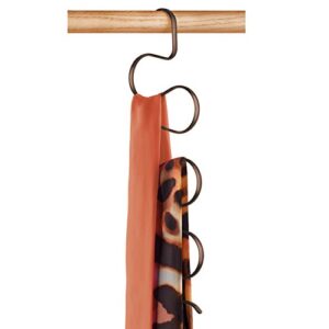 lynk hanging scarf organizer and belt rack - closet accessory holder - bronze