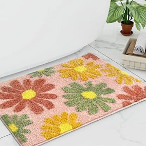 desihom cute daisy flower non slip bathroom rugs pink floral absorbent bath floor mat soft bathmat washable small microfiber bath matt bathroom decor-16''x24''