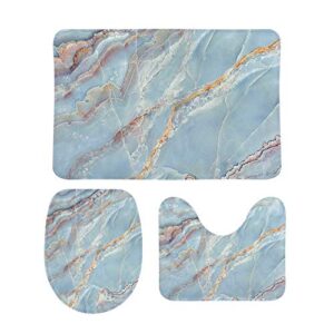 3 pieces bathroom rugs sets non slip coral fleece absorption extra soft durable bath carpet accessories for tub shower bedroom entryway blue marble texture