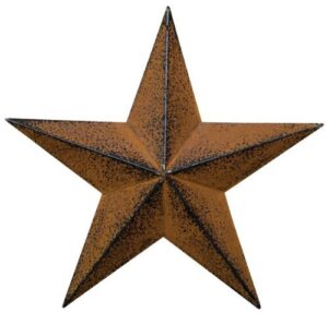 large dimensional primitive rustic steel metal barn star hanger, 24-inch, rust/black