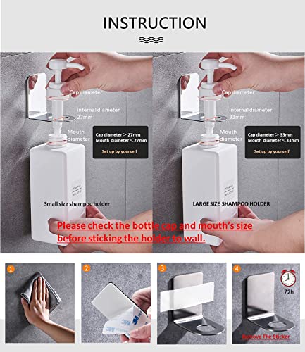 HUNANBANG Non Drilling Adhesive Shower Gel Bottle Rack, Shampoo Dispenser Bottle Holder Hand Soap Dispenser Holder, Liquid Soap Bottle Holder Adhesive Wall Mounted (2 PACK, 2 S Size)