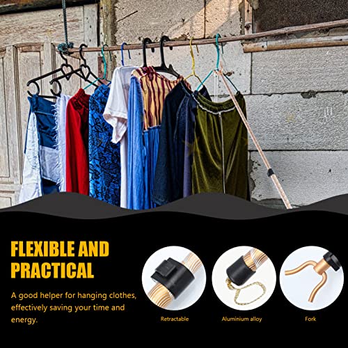 DOITOOL Closet Reacher Pole Telescoping Garment Pole Clothing Hanger Shepherds Hook Closet Pole with Utility Hook Long Reach Stick for Closet Shelf Ceiling Golden