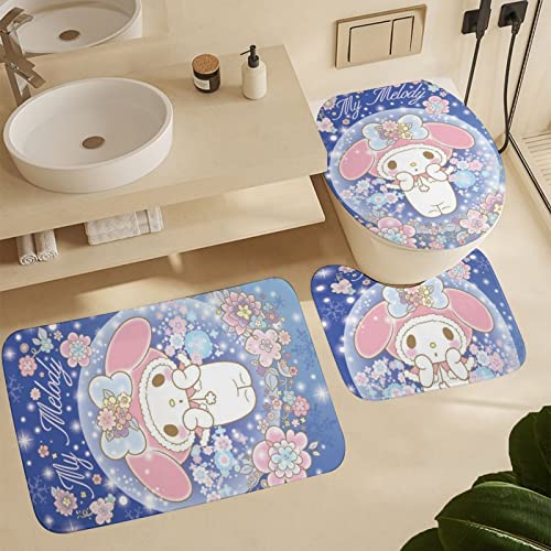 fmsnupz 4PCS Anime Shower Curtain Set, Cute Bathroom Decor with Non-Slip Rugs, Toilet Lid Cover and Bath Mat, Waterproof Fabric Shower Curtains with 12 Hooks, 70.8"x70.8"