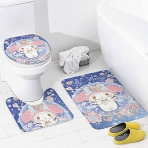 fmsnupz 4PCS Anime Shower Curtain Set, Cute Bathroom Decor with Non-Slip Rugs, Toilet Lid Cover and Bath Mat, Waterproof Fabric Shower Curtains with 12 Hooks, 70.8"x70.8"