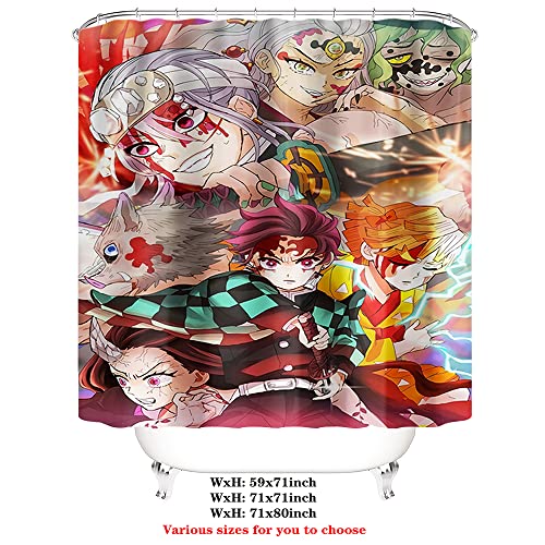 4 Piece Anime Shower Curtain Sets with Non-Slip Rugs, Toilet Lid Cover, Bath Mat and 12 Hooks, Bathroom Decor Set Accessories Waterproof Shower Curtains