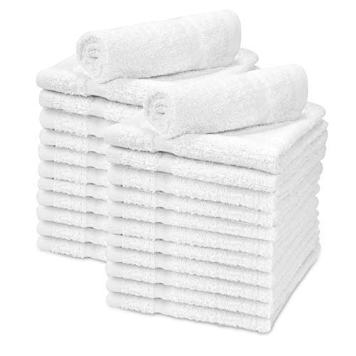 SOFT TEXTILES Cotton Washcloths Set - 100% Ring Spun Cotton, Premium Quality Flannel Face Cloths, Highly Absorbent and Soft Feel Fingertip Towels (12 Pack, White)