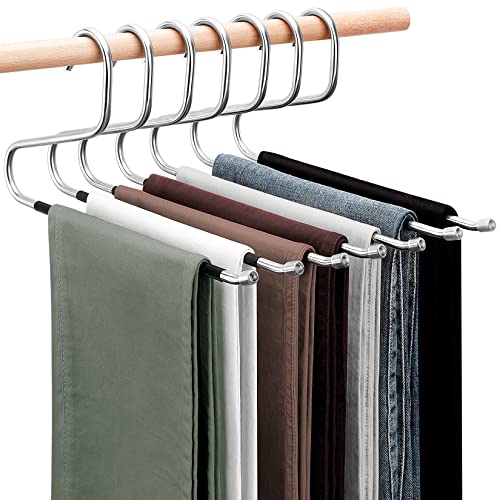 DOIOWN Pants Trousers Jeans Hangers - 30 Pack Open Ended Pants Jean Hangers Space Saving Clothes Hangers for Men Women, Thick Stainless Steel Multi Purpose Non-Slip Hangers for Pants, Scarf, Jeans