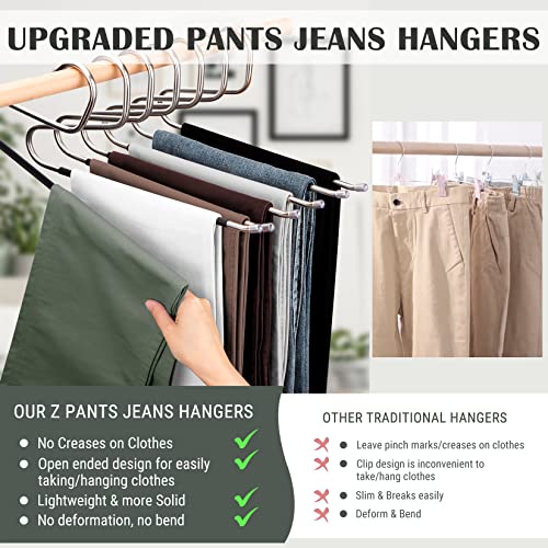 DOIOWN Pants Trousers Jeans Hangers - 30 Pack Open Ended Pants Jean Hangers Space Saving Clothes Hangers for Men Women, Thick Stainless Steel Multi Purpose Non-Slip Hangers for Pants, Scarf, Jeans