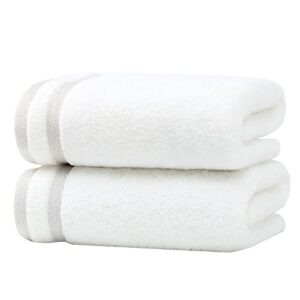 yiluomo beige hand towel set of 2 cotton & bamboo terry highly absorbent soft hand towel for bathroom home 13 x 29 inch