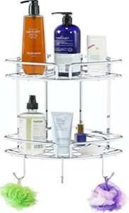 simple houseware 2-tier bathroom corner shower caddy organizer with adhesive wall mount, chrome