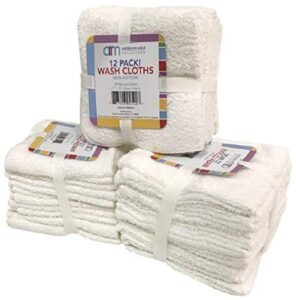 american mills 12-pack 100% cotton wash cloths, white, size 12"x12"