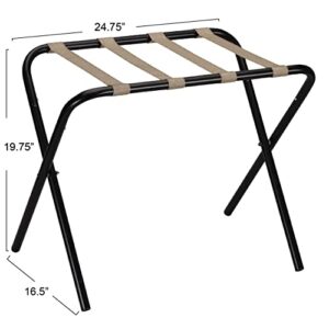 Household Essentials 2126-1 Folding Luggage Rack | Black Frame with Khaki Straps