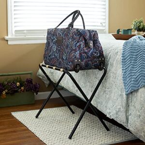 Household Essentials 2126-1 Folding Luggage Rack | Black Frame with Khaki Straps