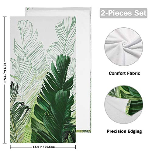 susiyo Hand Towel for Bathroom Set of 2 Absorbent Face Towel for Hotel Gym Guest Home Decorative, 28x14in (Green Palm Tree Leaves)