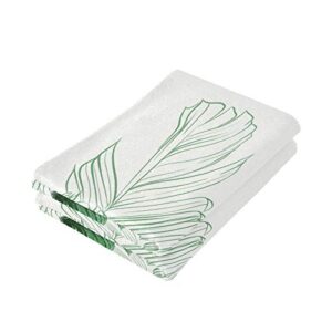 susiyo Hand Towel for Bathroom Set of 2 Absorbent Face Towel for Hotel Gym Guest Home Decorative, 28x14in (Green Palm Tree Leaves)