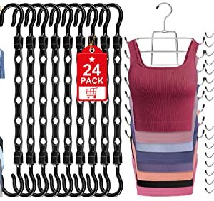 24 Pack Hangers Space Saving Magic Sturdy Closet Hangers + 2 Pcs Tank Top Hangers Space Saving Bra Organizer 360° Rotating Hook Foldable College Dorm Room Essentials Camisoles Bras Belts Silver, Black