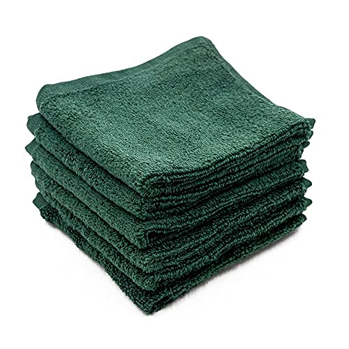 Linteum Textile 12 Piece Face Towel Set, 12x12 Inch, 100% Soft Cotton 16 Single Ring Spun Premium Washcloths Absorbent Durable Luxurious Face Towel (Hunter Green)