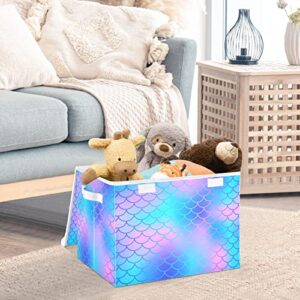 Krafig Magic Fish Mermaid Scale Foldable Storage Box Large Cube Organizer Bins Containers Baskets with Lids Handles for Closet Organization, Shelves, Clothes, Toys