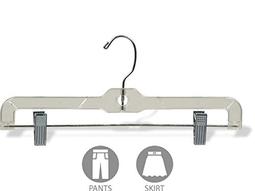 Clear Plastic Kids Bottom Hanger with Adjustable Cushion Clips, Small 12 Inch Pant Hangers with 360 Degree Chrome Swivel Hook (Set of 100)