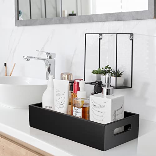 ALELION Black Bathroom Basket - Wooden Toilet Tank Paper Basket with Handle for Organizing - Back of Toilet Storage Organizer for Bathroom Tank Topper Counter - Black Bathroom Decor Box