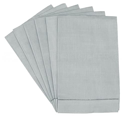 CleverDelights Gray Hemstitched Hand Towels - 6 Pack - 14" x 22" - 55/45 Linen Cotton Blend