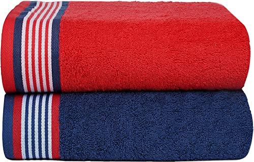 CASA COPENHAGEN Designed in Denmark 550 GSM 2 Large Bath Towels 2 Large Hand Towels 2 Washcloths, Super Soft Egyptian Cotton 6 Towels Set for Bathroom, Kitchen & Shower - American Blue & Red