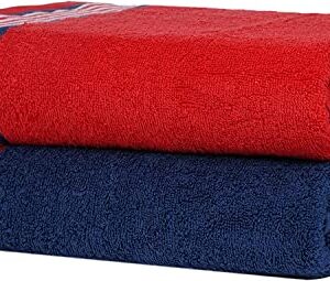 CASA COPENHAGEN Designed in Denmark 550 GSM 2 Large Bath Towels 2 Large Hand Towels 2 Washcloths, Super Soft Egyptian Cotton 6 Towels Set for Bathroom, Kitchen & Shower - American Blue & Red