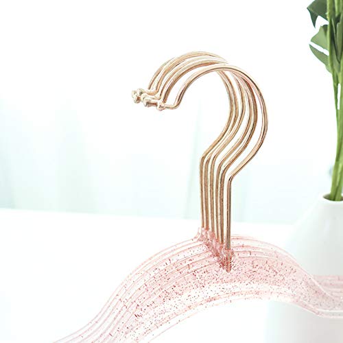 DOTMALL Plastic Glitter Coat Hanger, Non-Slip Space Saving Suit Hangers,Suits Hangers,Heavy Duty Clothes Hanger- Pack of 10 (Pink Gold)