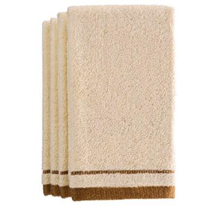 creative scents cotton fingertip towels set - 4 pack - 11 x 18 inches decorative extra-absorbent and soft terry towel for bathroom - powder room, guest and housewarming gift (cream and brown)