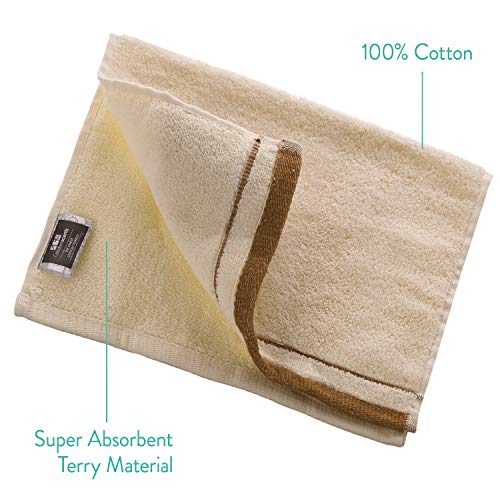 Creative Scents Cotton Fingertip Towels Set - 4 Pack - 11 x 18 Inches Decorative Extra-Absorbent and Soft Terry Towel for Bathroom - Powder Room, Guest and Housewarming Gift (Cream and Brown)