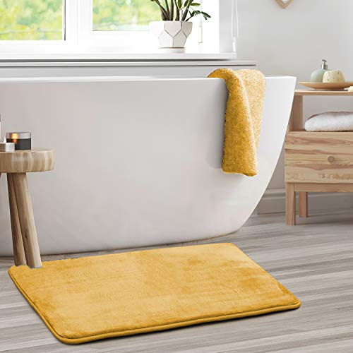 Clara Clark Bath Mat – Memory Foam Bath Mat - Soft Bathroom Rug - Non Slip and Super Absorbent - Fast Drying Machine Washable Bath Mat - Gold - Large Size 20” x 32”