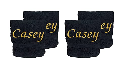 Custom Embroidered Washcloth Towel Set for Body and face. 100% Soft Cotton Embroidered Makeup Washcloths. Facial and Body Cleansing, Reusable Face and Body Towel Set. Set of Four. (Black)