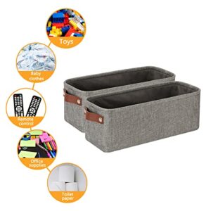 DULLEMELO Soft Cotton Fabric Bathroom Storage Baskets 2 Pack Fabric Shelf Baskets for Gifts Empty Small Storage Organizer for Closet,Toys,Bedroom (Grey)