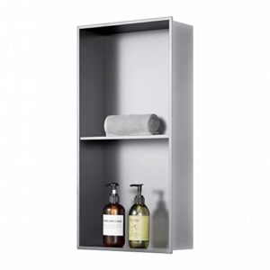 Sunrosa Gray Shower Niche Stainless Steel, Ready for Tile, Waterproof 11.8" x 23.6" Bathroom Recessed Niche with 1 Divider, Organizer Storage for Shampoo & Toiletry Storage