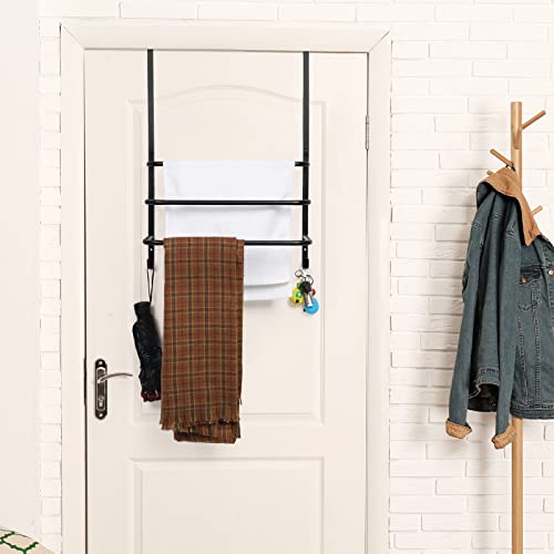 Over The Door Towel Rack Bathroom Towel Rack Holder with 2 Hooks Over The Door Hooks Organizer Hanger for Bathroom, Living Room, Bedroom Decor, Bathroom Accessories, Black