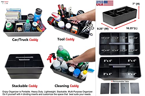 Enjoy Organizer- Commercial Large Portable Caddy Stackable Carry Caddy, Black, Carrier for Cleaning Supplies, Tools, All-Purpose Carry Caddy Made In USA (Mint)