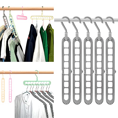 Magic Clothes Hangers Space Saving 5 Pack, Home Multifunction Smart Closet Organizer and Storage, Wardrobe Clothing Hanger Flexible Rack 9 Slots, Innovative Design for Clothes, Shirts, Pants