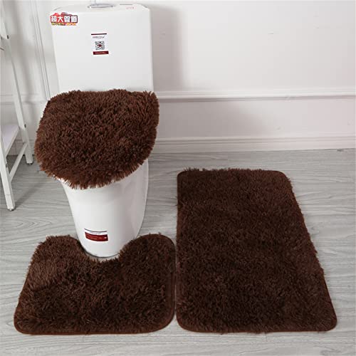 Aquarius CiCi 3 Piece Bathroom Rug Set Includes Bath Rug, Contour Mat & Toilet Lid Cover, Machine Washable, Super Soft Microfiber & Non Slip Bath Rugs with Rubber Backing Solid (Brown)