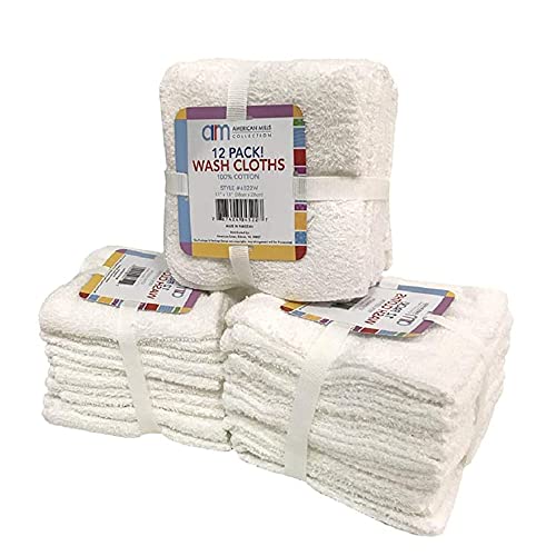 American Mills 100% Cotton Wash Cloths (White 12:1)