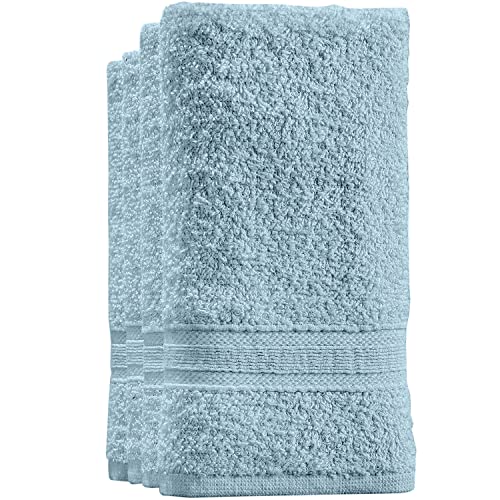 Cotton Fingertip Towels Set - 4 Pack Light Blue Highly Absorbent, Soft Feel Fingertip Towels 11"x17"