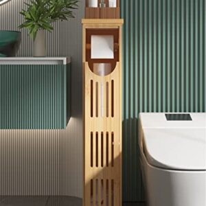 AmazerBath Small Bathroom Storage Cabinet Bamboo, Upgraded Toilet Paper Holder with Storage, Toilet Paper Storage Cabinet, Bathroom Organizers and Storage, Waterproof Coating, 33x7.3x6.5 Inches