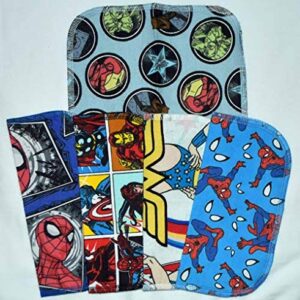 1 Ply Printed Flannel 8x8 Inches Little Wipes Set of 5 Favorite Superhero Characters