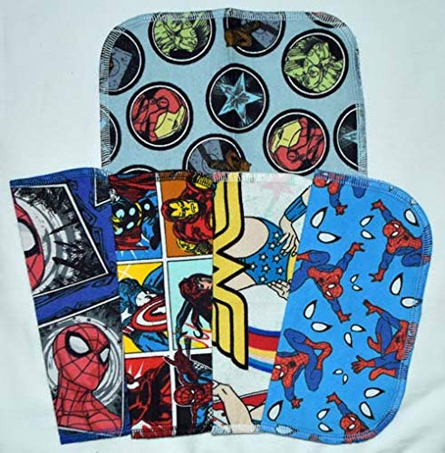 1 Ply Printed Flannel 8x8 Inches Little Wipes Set of 5 Favorite Superhero Characters