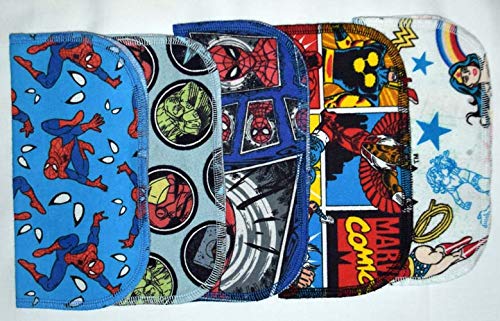 1 Ply Printed Flannel 8x8 Inches Little Wipes Set of 5 Favorite Superhero Characters