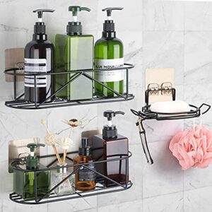 ekero shower caddy shower organizer shelf,rustproof shower rack,no drilling shower basket adhesive wall mounted,soap holder with hooks,shower storage for bathroom shower kitchen 3-pack black